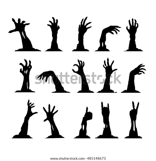 Set Silhouettes Zombie Hands Collection Halloween Stock Vector (Royalty ...