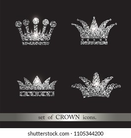 Set Silver Glitter Crowns Luxury Label Stock Vector (Royalty Free ...