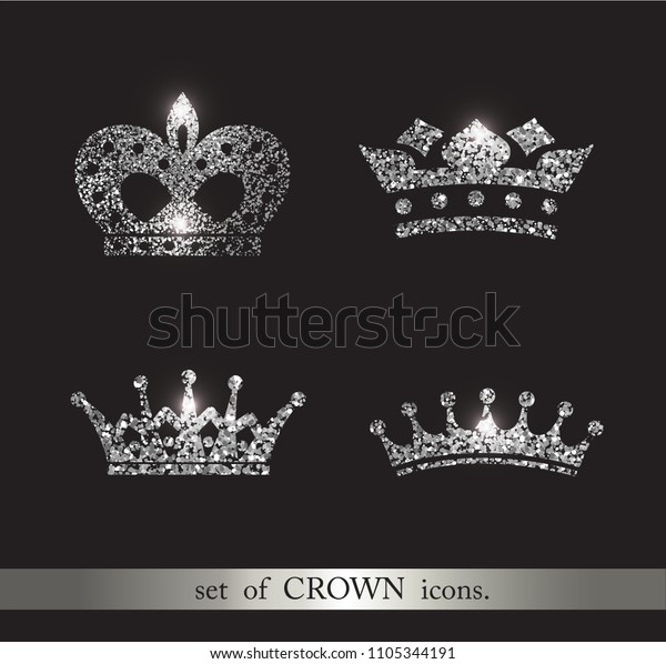 Set Silver Glitter Crowns Luxury Label Stock Vector (Royalty Free ...