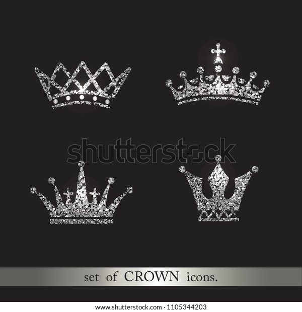 Set Silver Glitter Crowns Luxury Label Stock Vector (Royalty Free ...