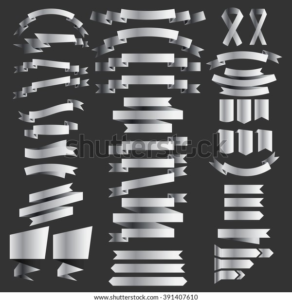 Set Silver Metalic Ribbons Badges Label Stock Vector (Royalty Free ...