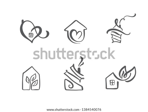 Set Simple Calligraphy Houses Hand Drawn Stock Vector (Royalty Free ...