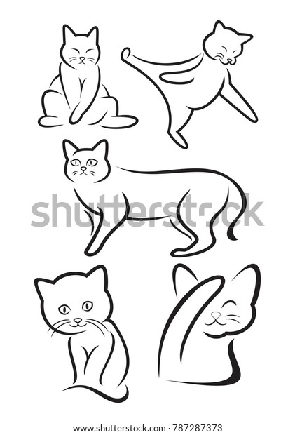 Set Simple Cat Line Art Stock Vector (Royalty Free) 787287373 ...