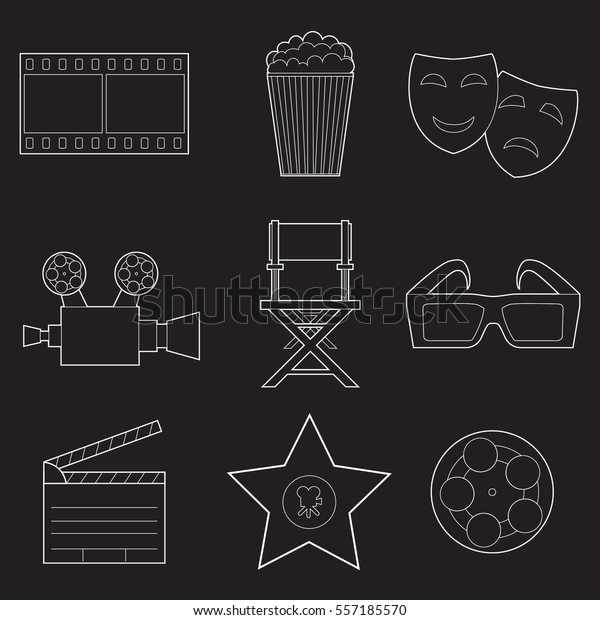 Set Simple Cinema Line Art Icons Stock Vector (Royalty Free) 557185570 ...