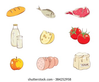 Set Simple Illustrations Foods Stock Vector (Royalty Free) 384252958 ...