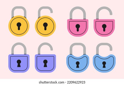 Set Simple Minimal Locked Unlocked Padlocks Stock Vector (Royalty Free ...