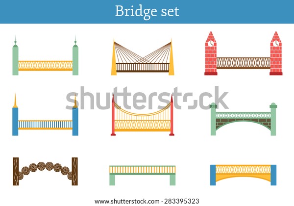 Set Simple Modern Colorful Bridge Icons Stock Vector (Royalty Free ...