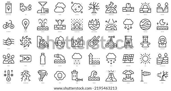 Set Simple Outline Climate Change Icons Stock Vector (Royalty Free ...