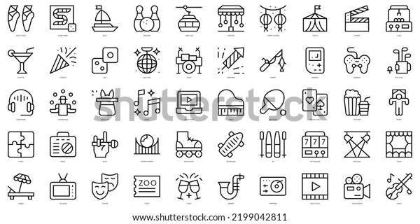 Set Simple Outline Entertainment Icons Thin Stock Vector (Royalty Free ...