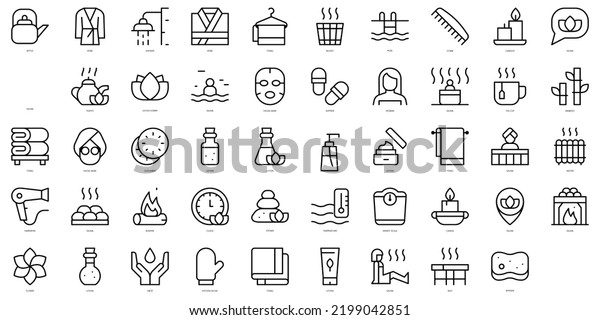 Set Simple Outline Sauna Icons Thin Stock Vector (Royalty Free ...