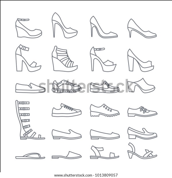 Set Simple Outline Shoes Icons Editable Stock Vector (Royalty Free ...