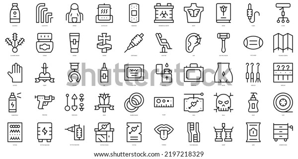 Set Simple Outline Tattoo Studio Icons Stock Vector (Royalty Free ...