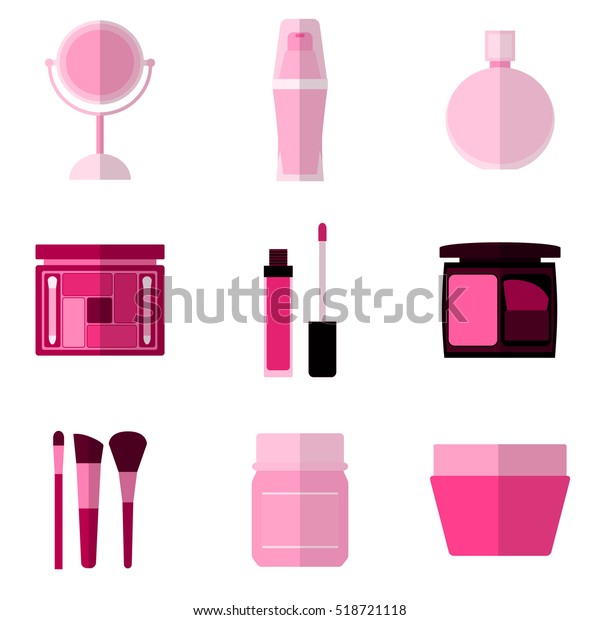 Set Simple Pink Cosmetic Flat Icons Stock Vector (Royalty Free ...
