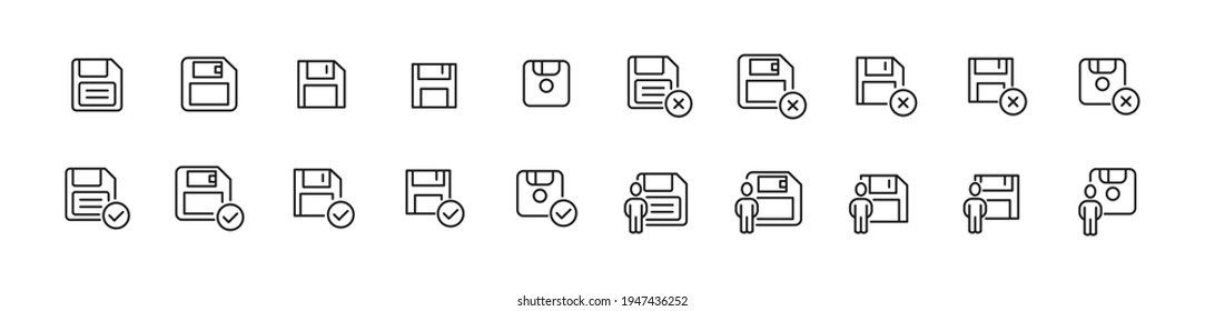 Set Simple Save Line Icons Outline Stock Vector (Royalty Free ...