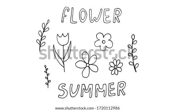 Set Simple Summer Flowers Drawings Abstract Stock Vector (Royalty Free ...