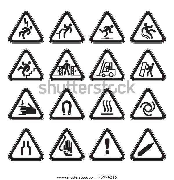 Set Simple of Triangular Warning Hazard Signs black Set Simple of Triangular Warning Hazard Signs black