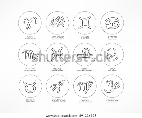 Set Simple Zodiac Sign Captions Dates Stock Vector (Royalty Free) 691336198