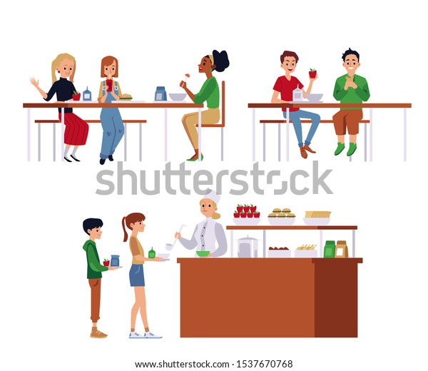 Set Situations School Cafeteria Dining Room Stock Vector (Royalty Free ...