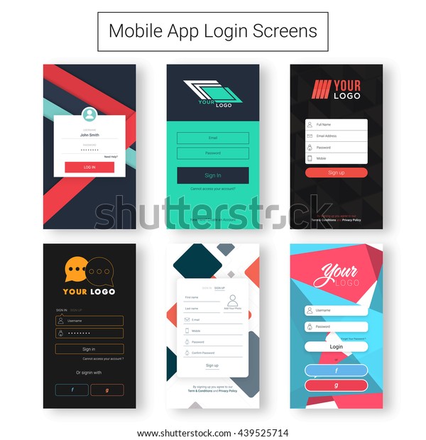 Set Six Creative Login Screens Material Stock Vector (Royalty Free ...
