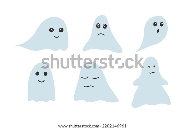 Set Six Cute Ghosts On White Stock Vector (Royalty Free) 2202146961 ...