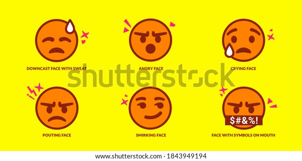 Set Six Cute Pouting Emoticons Stock Vector (Royalty Free) 1843949194 ...