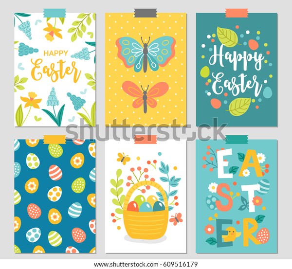 Set Six Easter Cards Butterfly Narcissus Stock Vector (Royalty Free ...
