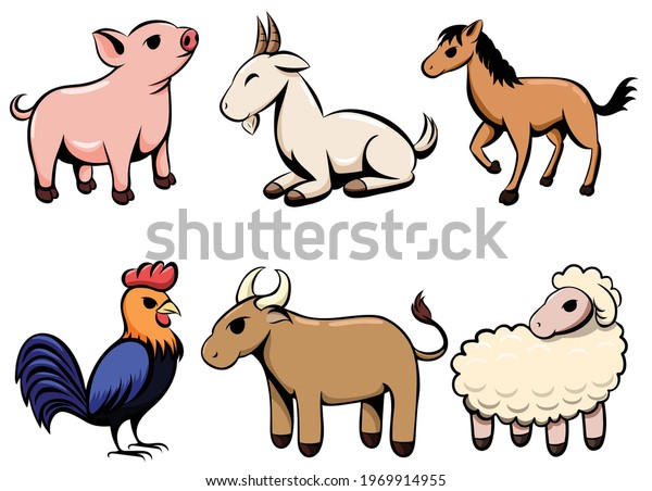 Set Six Line Art Cartoon Vector Stock Vector (Royalty Free) 1969914955 ...