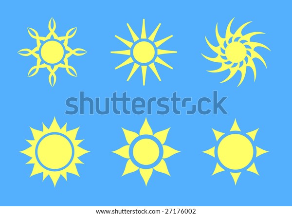 Set Six Simple Vector Suns Stock Vector (Royalty Free) 27176002