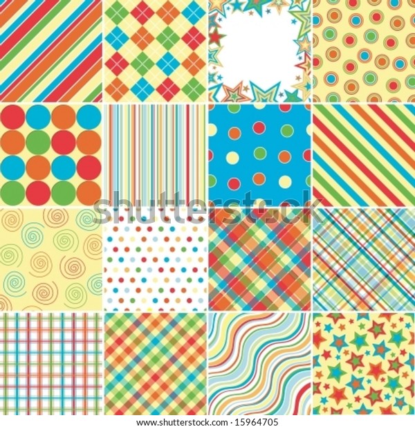 Set Sixteen Background Patterns Bright Colors Stock Vector (Royalty ...