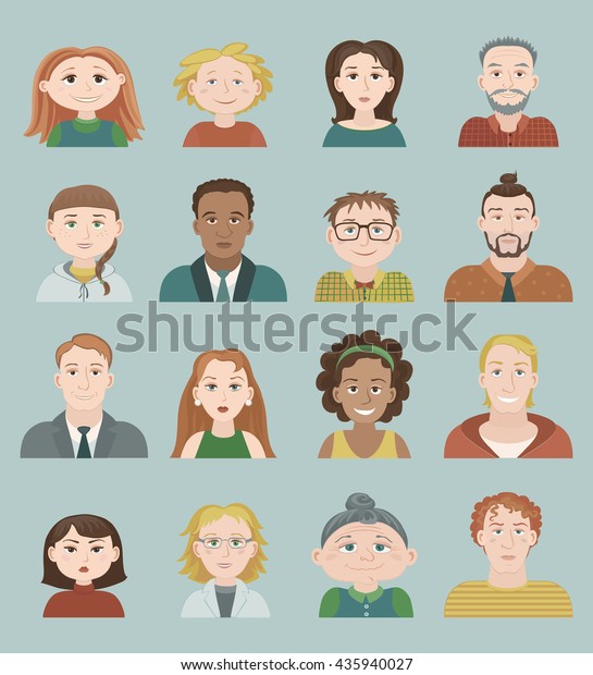 Set Sixteen Vector Colored Avatars Different Stock Vector (Royalty Free ...