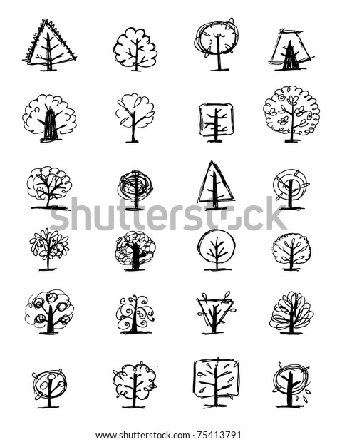 Set Sketch Trees Your Design Stock Vector (Royalty Free) 75413791