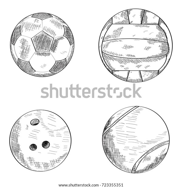 Set Sketches Sport Balls Vector Illustration Stock Vector (Royalty Free ...