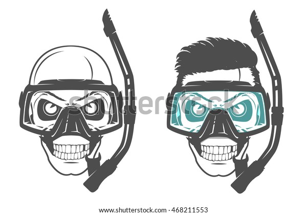 Set Skull Scuba Diving Mask 스톡 벡터(로열티 프리) 468211553