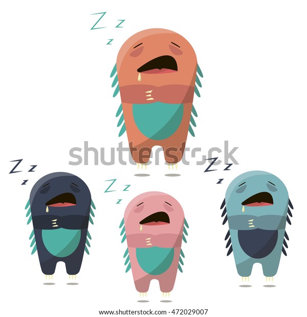 Vektor Stok Set Sleepy Boring Tire Monster Flat (Tanpa Royalti ...