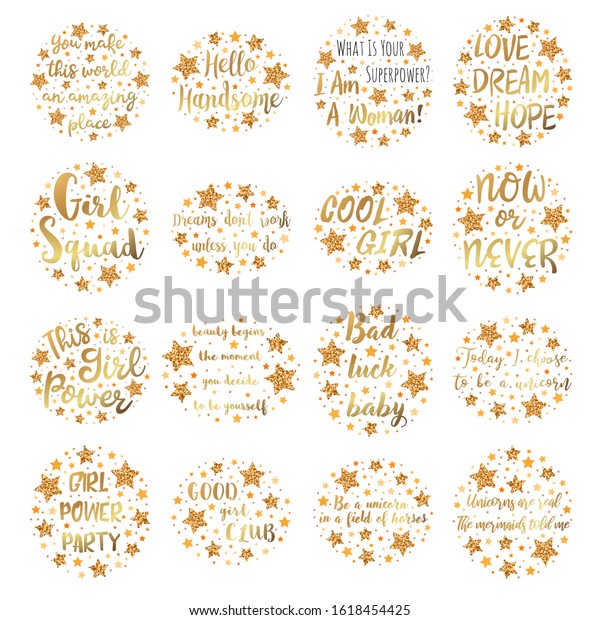 Set Slogans Among Stars Hand Drawn Stock Vector (Royalty Free ...