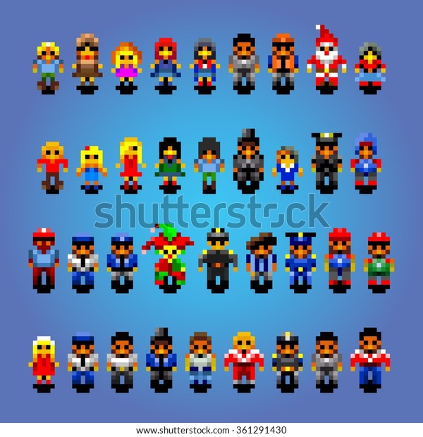 Set Small Pixel Art People Vector Stock Vector (Royalty Free) 361291430 ...