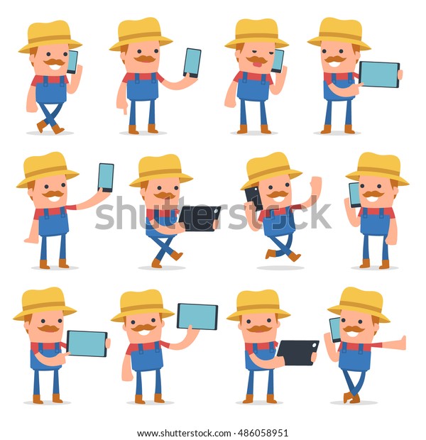Set Smart Funny Character Farmer Holding Stock Vector (Royalty Free ...