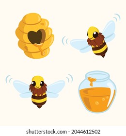 Set Smiling Bees Honey Beehive Heart Stock Vector (Royalty Free ...