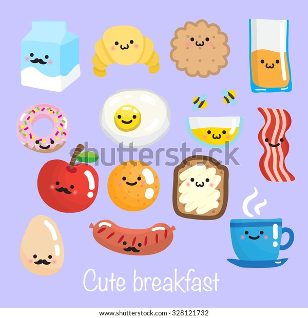 Set Smiling Cute Breakfast Food Vector Stock Vector (Royalty Free ...