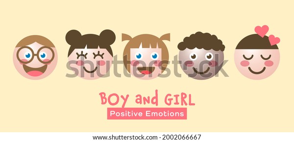 Set Smiling Faces Kids Illustration Cute Stock Vector (Royalty Free ...