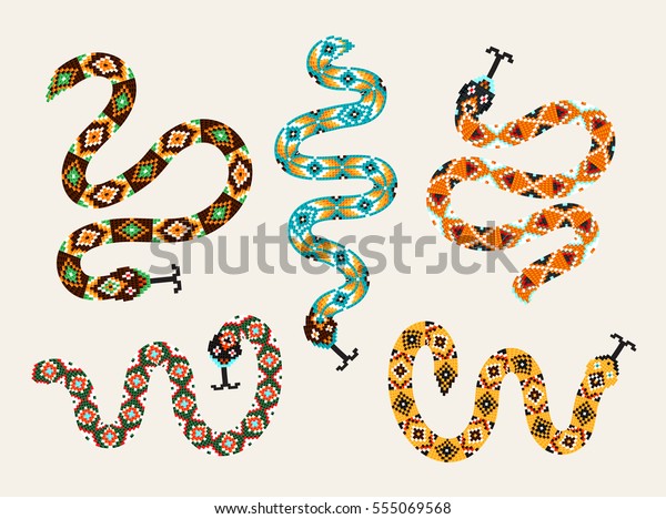 Set Snakes Decorative Tribal Print Beaded Stock Vector (Royalty Free ...