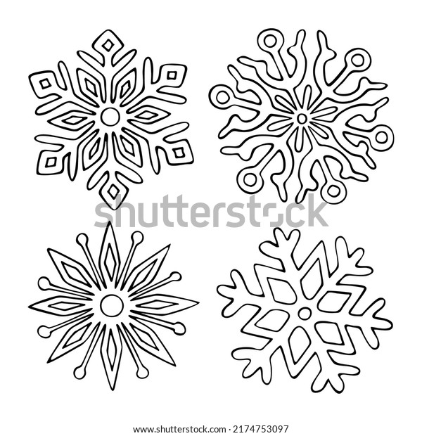 Set Snowflakes Doodle Line Art Frozen Stock Vector (Royalty Free ...