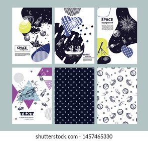 Set Space Banners Astronaut Outer Space Stock Vector (Royalty Free ...