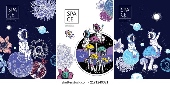 Set Space Banners Space Background Astronaut Stock Vector (Royalty Free ...