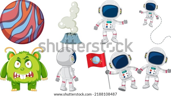 Set Space Cartoon Characters Objects Illustration Stock Vector (Royalty ...