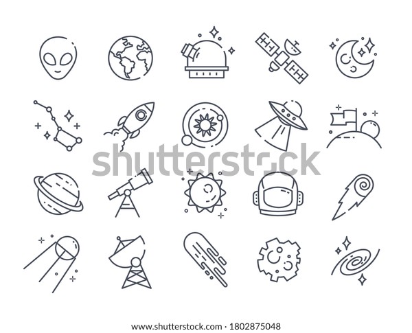 Set Space Icons Rockets Planet Aliens Stock Vector (Royalty Free ...