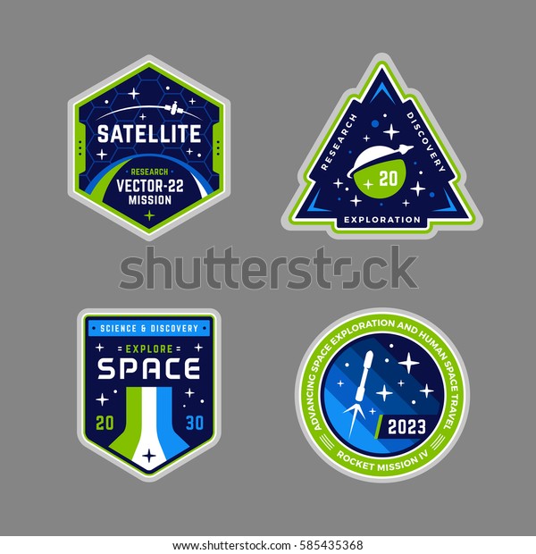 Set Space Mission Patch Badges Logo Stock Vector (Royalty Free) 585435368