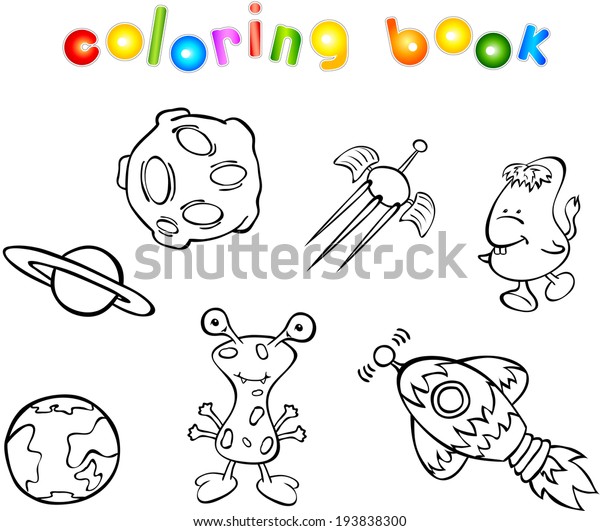 Set Space Monsters Planets Rockets Coloring Stock Vector (Royalty Free ...