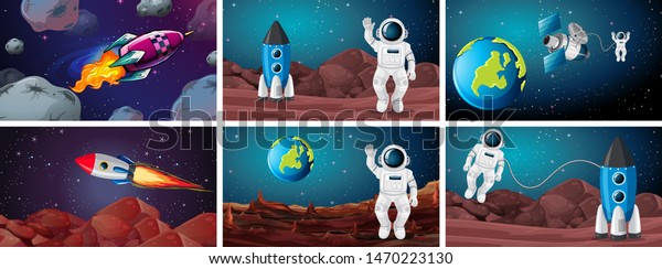 Set Space Scenes Illustration Stock Vector (Royalty Free) 1470223130