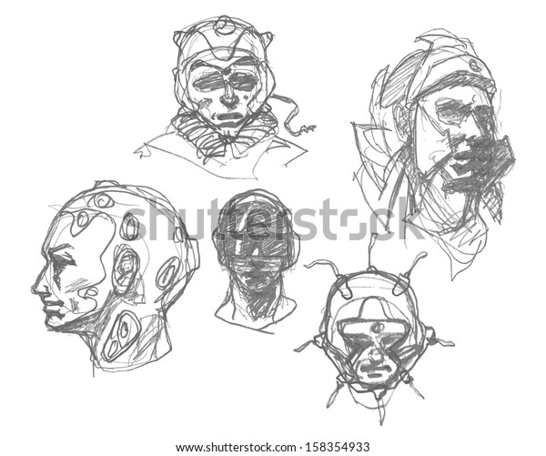 Set Spaceman Portraits Hand Drawn Stock Vector (Royalty Free) 158354933 ...